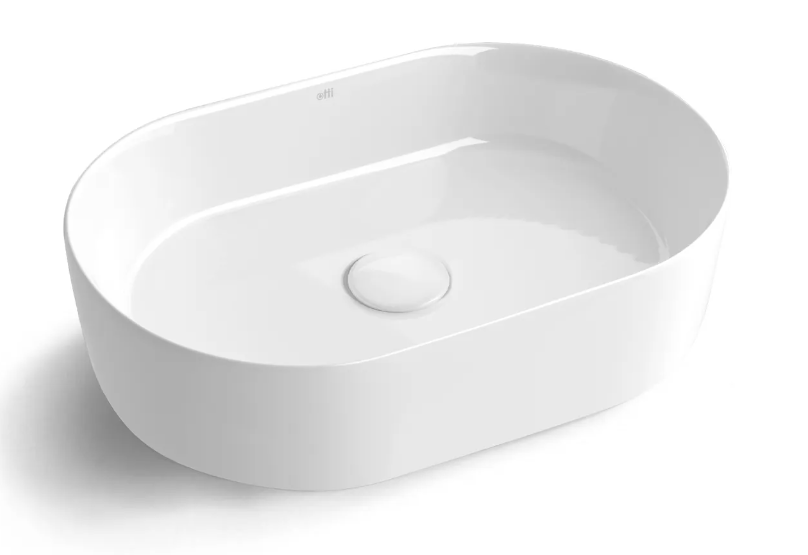 Otti Quay Oval Above Counter Ceramic Basin 500 x 340 x 120mm Gloss Whi